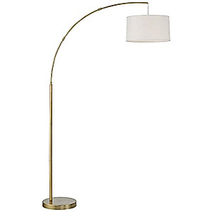 360 Lighting Cora Modern Mid Century Arc Floor Lamp Standing 72" Tall Classic Brass Gold White Linen Drum Shade Decor for Living Room Reading Bedroom Office House Home Decor