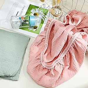 Mixweer 2 Pieces Bassinet Sheet for Boys and Girls Cotton Fitted Sheet Unisex Bassinet Mattress Sheets for Bassinets Baby Cradle Moses Basket Oval Rectangle Pad (Green, Pink,Muslin Cotton)