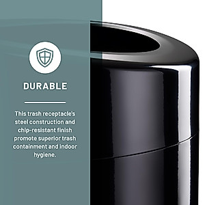 Safco Open Top Trash Can, 30 Gallon Stainless Steel Contemporary Garbage Can for Indoor Use, Black