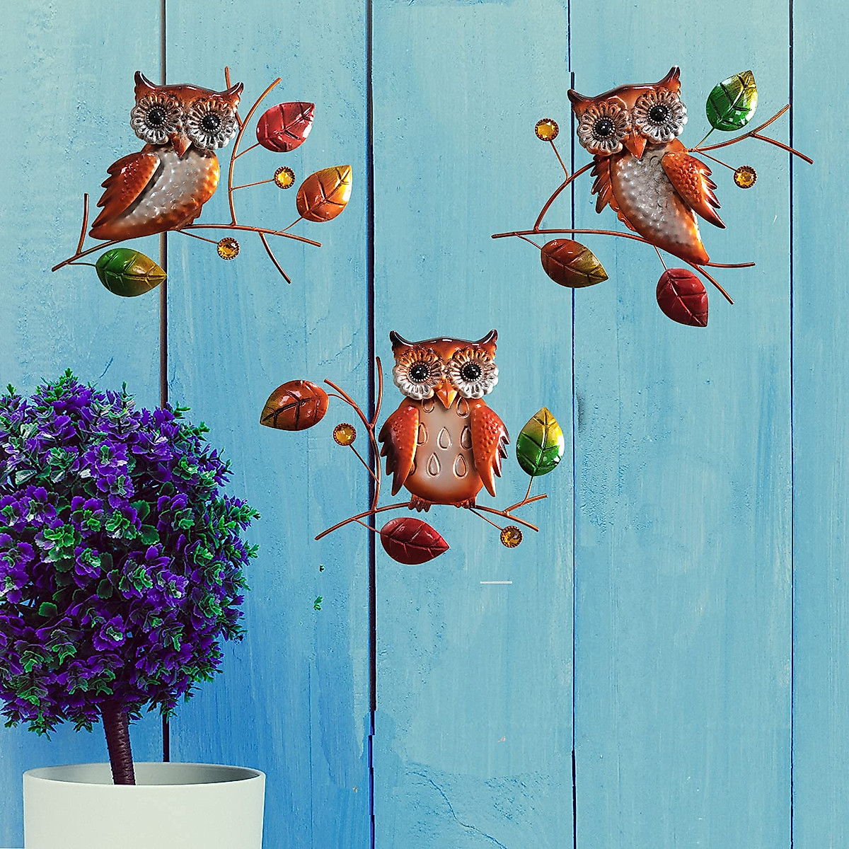 ORG Owl Trio Metal Wall Art Decoration For Harvest Thanksgiving Halloween, Owl Wall Plaque Sculpture Hanging for Garden,Patio,Living Room,Dining Room Bathroom , 3 Pack, ORANGE, 26*1.5*20 CM