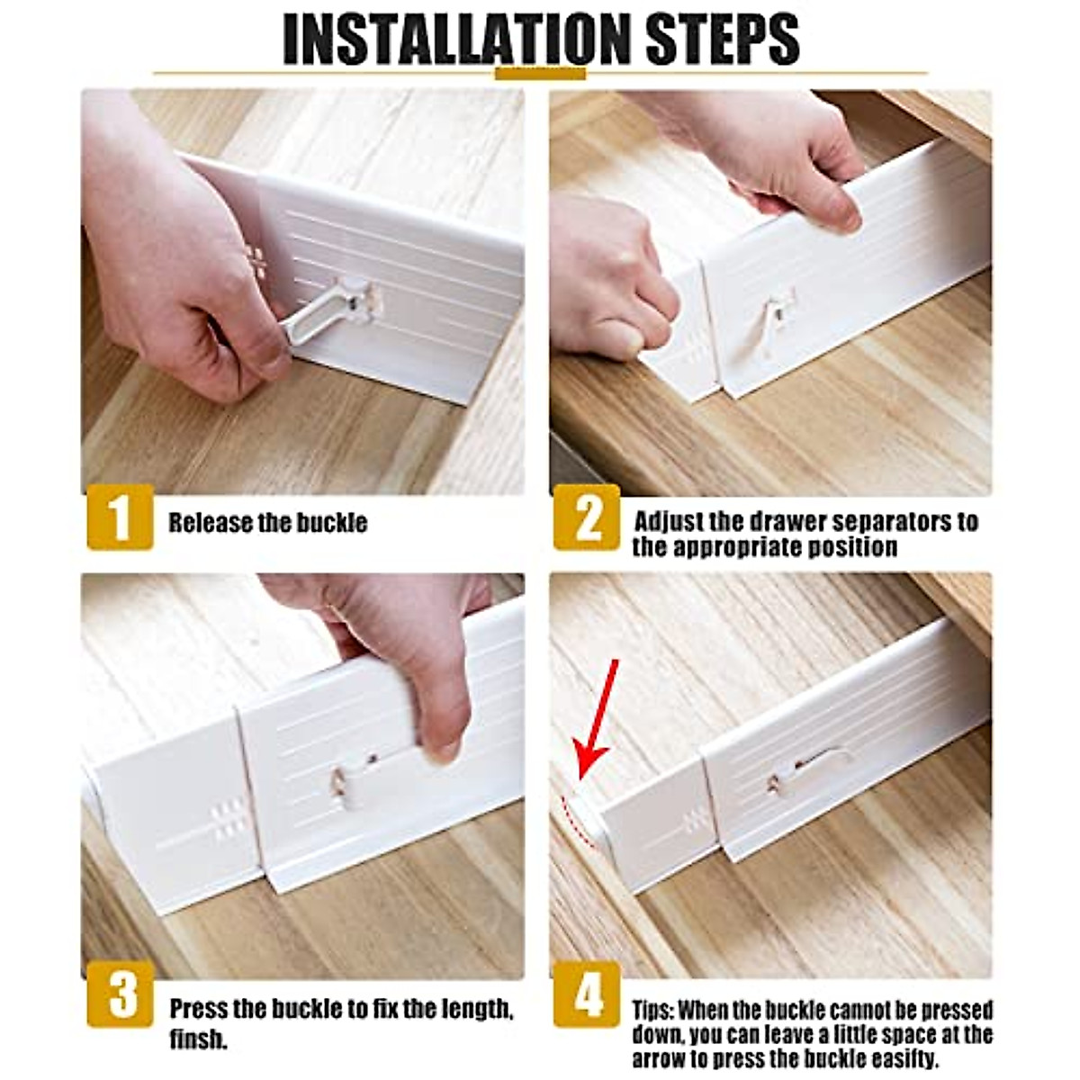 YKLSLH Drawer Dividers Organizer, Adjustable Drawer Dividers for Clothes, Drawer Separators, Expandable Drawer Organizer from 10.6-18" for Dresser Organizer, Kitchen Utensils, Office, Bathroom (8 P)