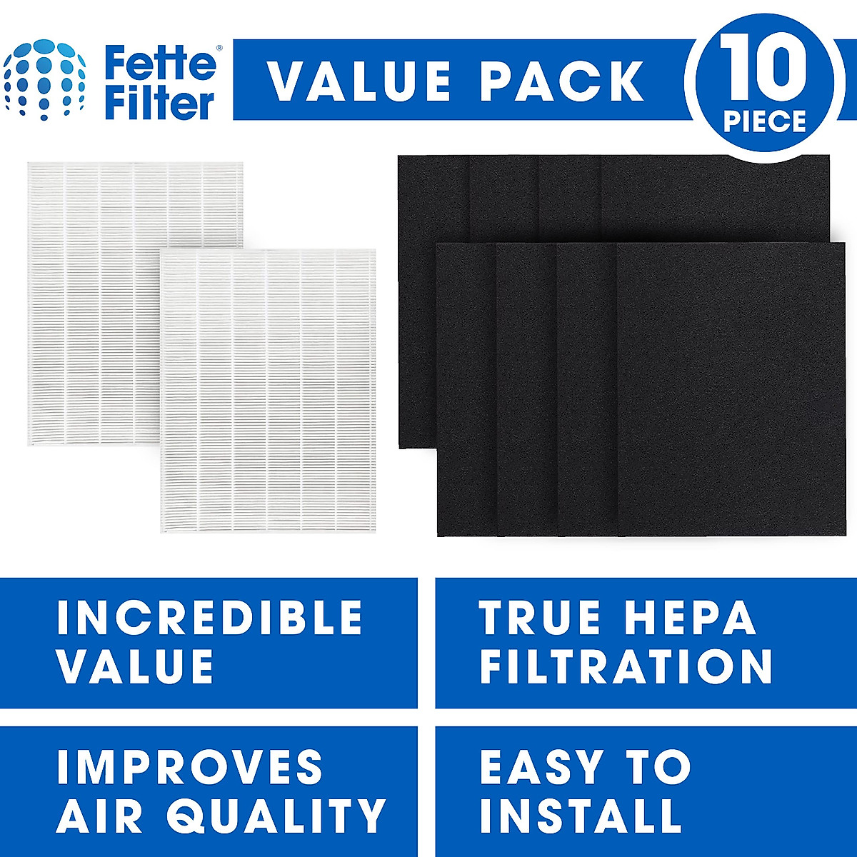 Fette Filter - D360 Premium True Hepa H13 Replacement Filter D3 Compatible with Winix D360 Air Purifier Part Number 1712-0101-02, 1712010102 Qty 2 True Hepa and 8 Activated Carbon Filter
