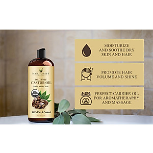 Handcraft Blends Organic Castor Oil in Plastic Bottle - 12 Fl Oz -100% Pure and Natural - Premium Grade Oil for Hair Growth, Eyelashes and Eyebrows - Carrier Oil - Expeller-Pressed and All Natural