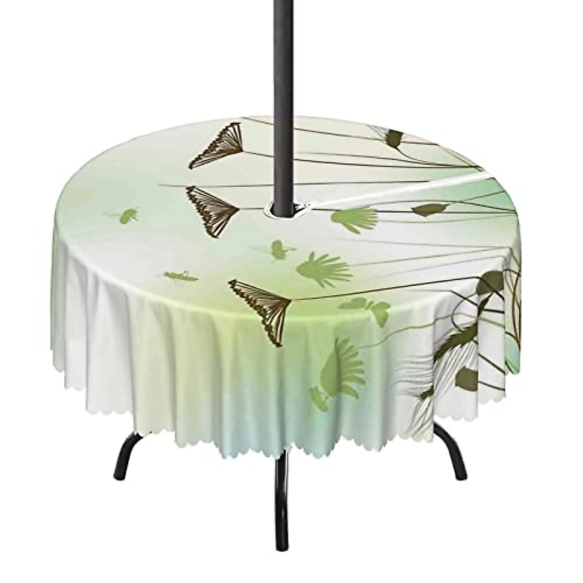 Lirduipu Butterfly Pattern Round Outdoor Tablecloth,Round Tablecloth with Umbrella Hole and Zipper for Patio Garden,Waterproof Spill-Proof,for Patio Table with Umbrella Hole(72" Round,Green)