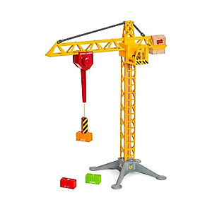 BRIO 33835 Construction Crane with Lights | Wooden Toy Train Set for Kids Age 3 and Up, Yellow