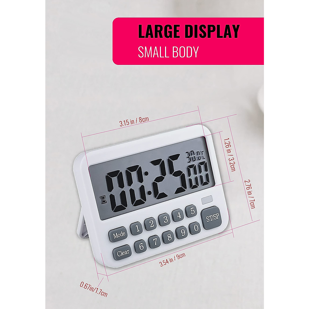 Multi-Functional Digital Alarm Clock with 10 Alarm Settings, Countdown & Count up Kitchen Timer with Magnetic, Temperature Display, Reminder, 2 AAA Batteries Operated (Not Included)