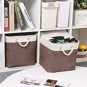 Bidtakay Baskets Set Fabric Storage Bins-White&Earthy Brown Bundled Baskets of 2 Large Baskets 16" X 11.8" X 11.8" + 6 Small Baskets 11.8" X 7.8" X 5"