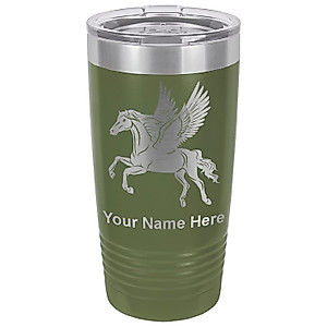 LaserGram 20oz Vacuum Insulated Tumbler Mug, Pegasus, Personalized Engraving Included (Camo Green)