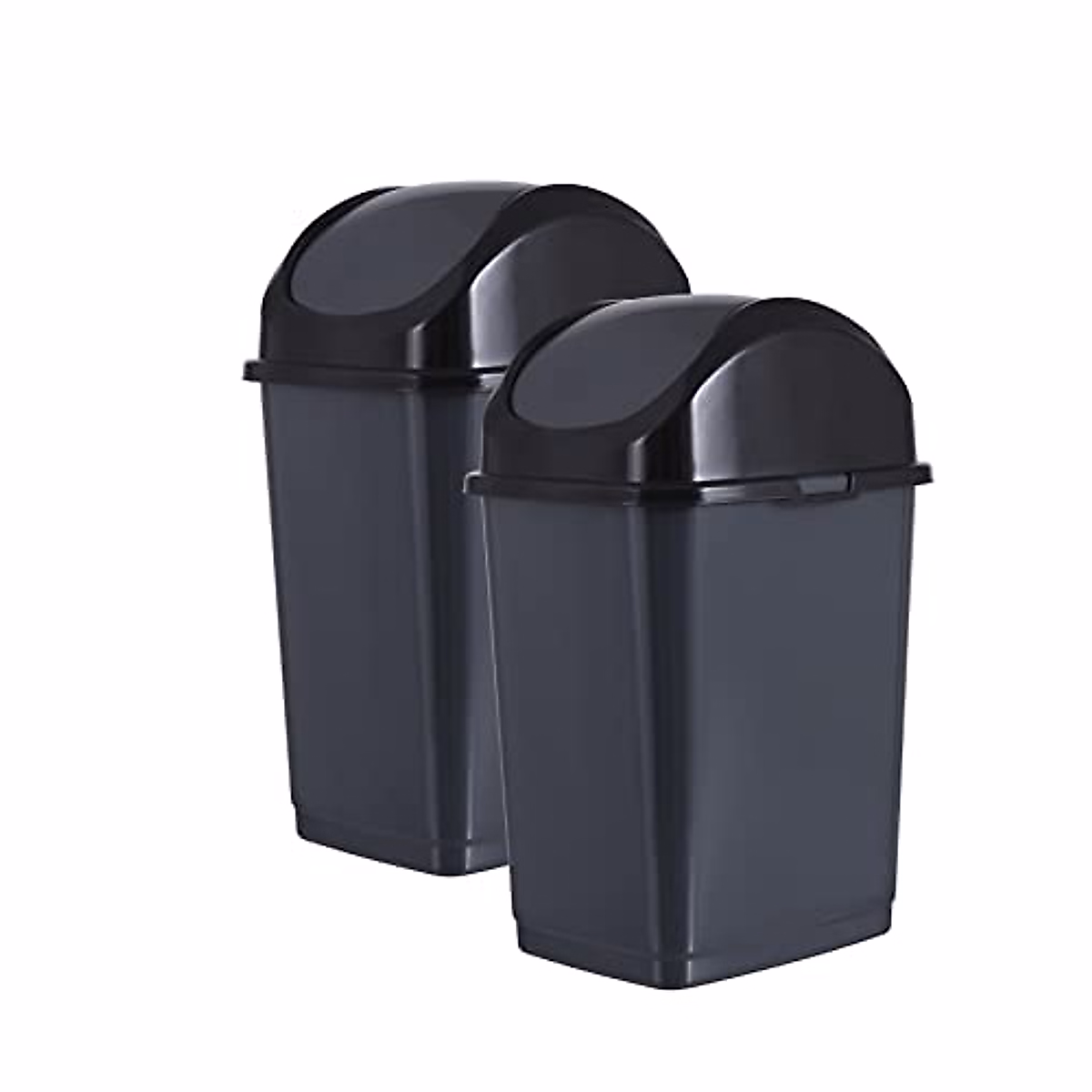 Superio Small 2.5 Gallon Plastic Trash Can with Swing Top Lid, Compact Slim Waste Bin for Under Desk, Office, Bedroom, Bathroom, Dorm Room, 10 Qt. Portable Garbage Can (Dark Grey, 2 Pack)