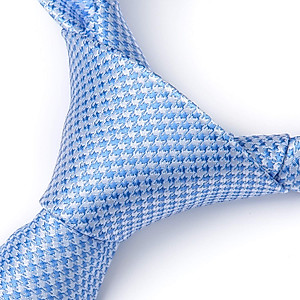 HISDERN Light Blue Tie Houndstooth Ties for Men Wedding Silk Tie Pocket Square Set Mens Designer Party Neckties Handkerchief Formal Business Necktie