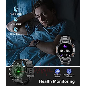 Military Smart Watch for Men (Answer/Make Call), 1.39'' DIY HD 400mAh Long Battery Tactical Sports Watch with 100+ Sports Modes Heart Rate Blood Pressure Monitor,Smartwatch for iPhone Android Phone