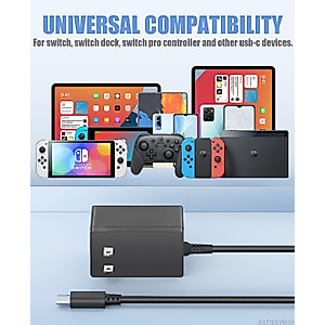 15V 2.6A AC Adapter Replacement for Nin-tendo Switch Game Console Switch Lite, Switch Dock Switch Pro Controller, Wall Charger with 5ft Type C Cable (Support TV Mode/Dock Station)