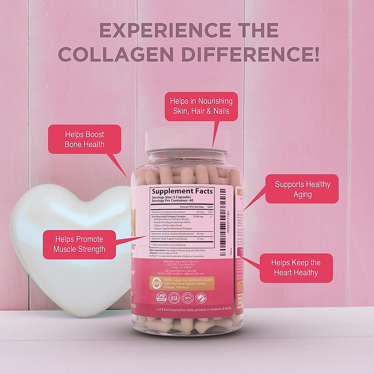 Premium Collagen Pills for Women - 120 Capsules, 2100 mg Colageno Hidrolizado, Grass Fed Collagen Supplements (Type I, II, III, V, X) + Hyaluronic Acid, Vitamin C, Bioperine, Anti-Aging, Skin, Hair