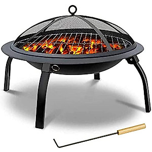 LEAYAN Garden Fire Pit Grill Bowl Grill Barbecue Rack Folding Steel Fire Pit with Spark Screen and Storage Bag, Portable Outdoor Camping BBQ Grill Fire Bowl, for Patio Backyard,Outdoor Fire Pits