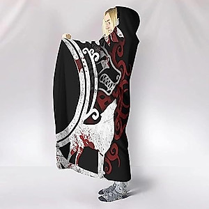 Viking 3D Printed Hooded Blanket Keep Warm And Soft Fenrir Wolf Viking Dragon Unisex Winter Wearable Hooded Blanket Double Thick Plush Wool Blanket Cape (Color : Blanket, Size : 50x60in/130x150cm)