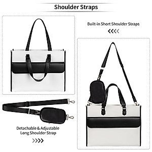 Laptop Bag for Women, Laptop Tote Bag 17 Inch, Waterproof Leather Computer Tote Bag with USB Charging Port, Women Briefcase Business Office Work, Large Capacity Handbag Shoulder Bag White