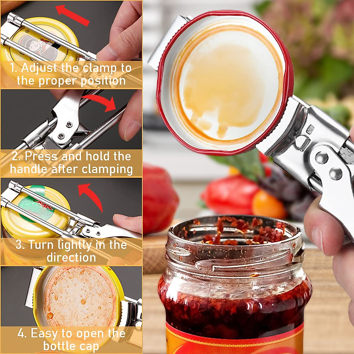 2 PCS 2023 New Adjustable Multifunctional Stainless Steel Can Opener, Adjustable Jar & Bottle Opener, Manual Jar Jar Opener Gripper, Jar Opener for Weak Hands, Jar Bottle Opener Kitchen Accessories