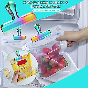 BENBO 8 Packs Stainless Steel Bag Clips, Heavy Duty Metal Bag Clips Food Clip Strong Snack Clips Tightly Seals Chip Coffee Bread Cereal Bags Clips for Home Kitchen Office Camping, 2 Sizes (Colorful)