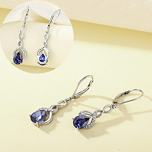 YL Dangle Drop Earrings 925 Sterling Silver Infinity Leverback Earrings Created Tanzanite Jewelry Gifts for Women