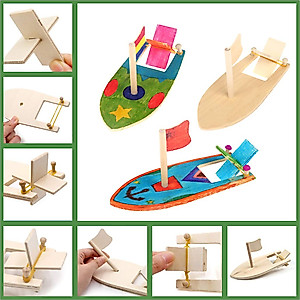 Yimaa 6 Pack DIY Wood Boat Model Wooden Sailboat Craft Wooden Boat Model Kits to Build Rubber Band Paddle Boat Toys for Kids Children Handmade DIY Craft Gift School Projects