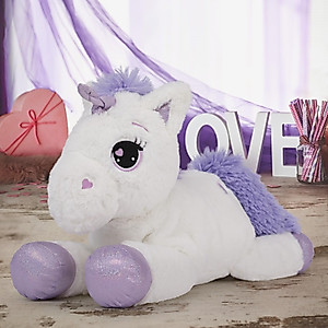 DOLDOA 23.5 inch Cute White Giant Stuffed Unicorn Pillow Plush Animals Unicorn Toy Gift for Girls Kids