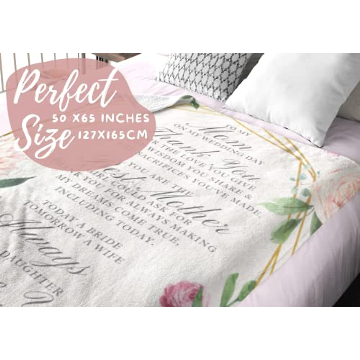InnoBeta Mother of The Bride Gifts from Daughter, Gifts for Mother of The Bride, Thank You Gift for Mom, Mom Appreciation Blanket from Daughter on Wedding Day, Soft Throw Blanket (50"x 65", White)