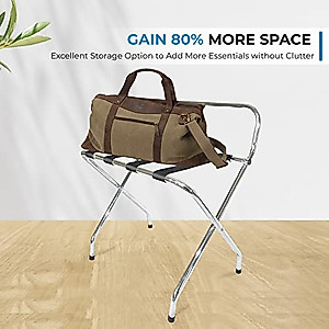 USTECH Single Tier X-Shape Folding Luggage Rack with High Back | Durable Metal Stand & Heavy-Duty Nylon Straps for Guest Room Storage & Suitcase Holder | Perfect for Bedroom & Closet