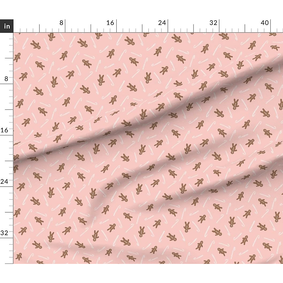 Spoonflower Fabric - Candy Canes Christmas Treats Gingerbread Man Pink Brown Small Scale Printed on Petal Signature Cotton Fabric Fat Quarter - Sewing Quilting Apparel Crafts Decor