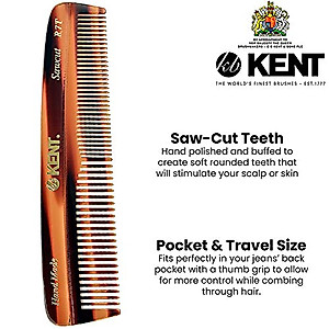 Kent Set Men's Hair Pocket Combs, Tortoise 81T X-Small, FOT All Fine Tooth, R7t Double Toothed Fine and Coarse. Best Hair, Beard and Mustache Grooming Kit for Travel and Home Care, Handmade in England