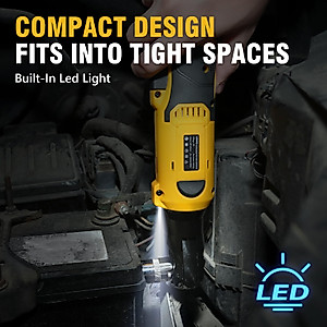 3/8" Cordless Ratchet Wrench Set, 60FT-LBS(80N.m) Electric Ratchet, 2 X 20V Chargeable Power Ratchet Wrench with Variable Speed, LED Light, 6 Sockets, 1/4" Adapter, 3" Extension Rod