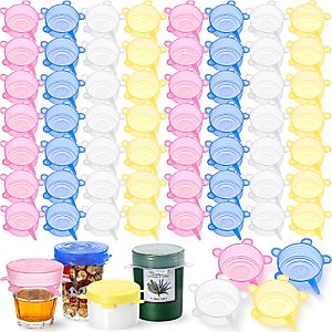 60 Pack Silicone Stretch Lids 2.6 Inch Reusable Silicone Lids Microwave Cover for Food Bowl Covers Silicone Covers for Food Storage Freezer Microwave 2.6-3.3 Inch Container Cup Can Pot, 4 Colors
