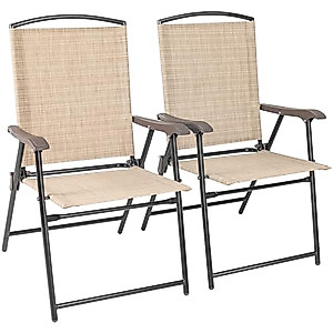 Flamaker Patio Chairs Outdoor Chairs Set of 2 Portable Folding Sling Chair for Lawn Camping Yard Beach