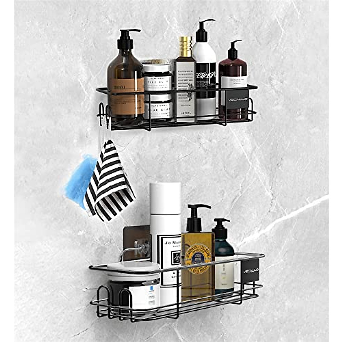 2-Pack Shower Caddy Basket Shelf with Hooks Stainless Steel for Shampoo Conditioner No Drilling Adhesive Bathroom Storage Organizer ,Kitchen Spice Racks