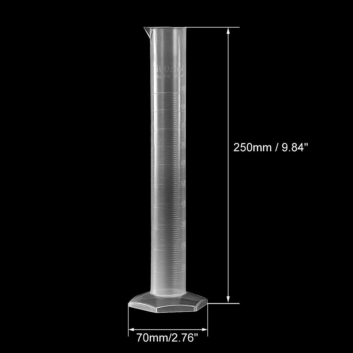 uxcell Plastic Graduated Cylinder, 100ml Measuring Cylinder, Science Test Tube Beakers, Single Metric Scale, Clear Hex Base Flask for Lab Home 3pcs