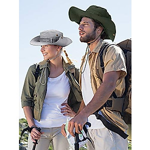 Boao 2 Pieces Sun Hats for Men Women Wide Brim Safari Bucket Hat Boonie Hat UV Protection Fishing Hiking Summer(Black, Khaki)