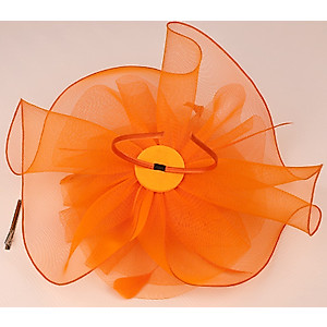 TLMNU Sinamay Fascinator Hat Floral Feather Pillbox Derby Hats for Women Wedding Tea Party with Headband Clip 01Orange
