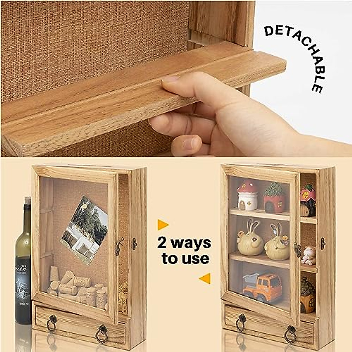 Qiannhee Large Shadow Box Display Case,11x16 Shadow Box Frame with Drawers and Removable Shelves of Flower Photos Wood pet Memorial Shadow Box, Wood Shadow Box as a Wedding Gifts (Rustic Brown)