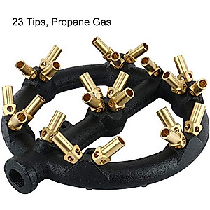 Homend Propane Gas Jet Burner For Chinese Wok Range, Grilling, Stir Fry - Cast Iron Body Round Nozzle Jet Burner with 23 Brass Tips - Up 100,000 BTU (Propane Gas, 23 Tips, 0.5mm Hole)