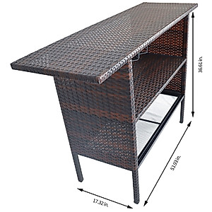 BalanceFrom Outdoor Patio Wicker Bar Counter Table Backyard Furniture with Shelves and Rails