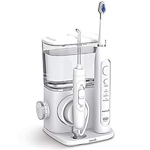 Waterpik Complete Care 9.0 Kit. 1 White Complete Care 9.0 Sonic Electric Toothbrush & Water Flosser, 2 Pack Plaque Seeker Water Flosser Tip Replacement, & 2 Pack Complete Care Replacement Brush Heads
