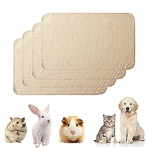 kathson Guinea Pig Cage Liner, 4 Pack Bedding Pads Washable Absorbent Reusable Waterproof Mats for Guinea Pig Rabbit Bunny Hamster Cat Puppy Small Animals