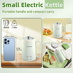 JANHESTY Small Portable Electric Kettle: 400ml Mini Hot Water Boiler Heater, 300W Travel Tea Coffee Kettle, Personal Health Stew Pot with Temperature Control, Timer, Keep Warm & Boil Dry Protection