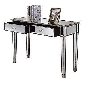 Convenience Concepts Gold Coast Mirrored Desk 42" - Console Table with 2 Drawers for Storage in Living Room, Office, Weathered White/Mirror