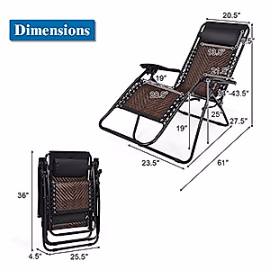 Tangkula Patio Rattan Zero Gravity Lounge Chair, Outdoor Folding Lounge Chair w/Removable Head Pillow, Adjustable Lounge with Widened Armrest & Locking System for Balcony Yard Poolside (2, Coffee)