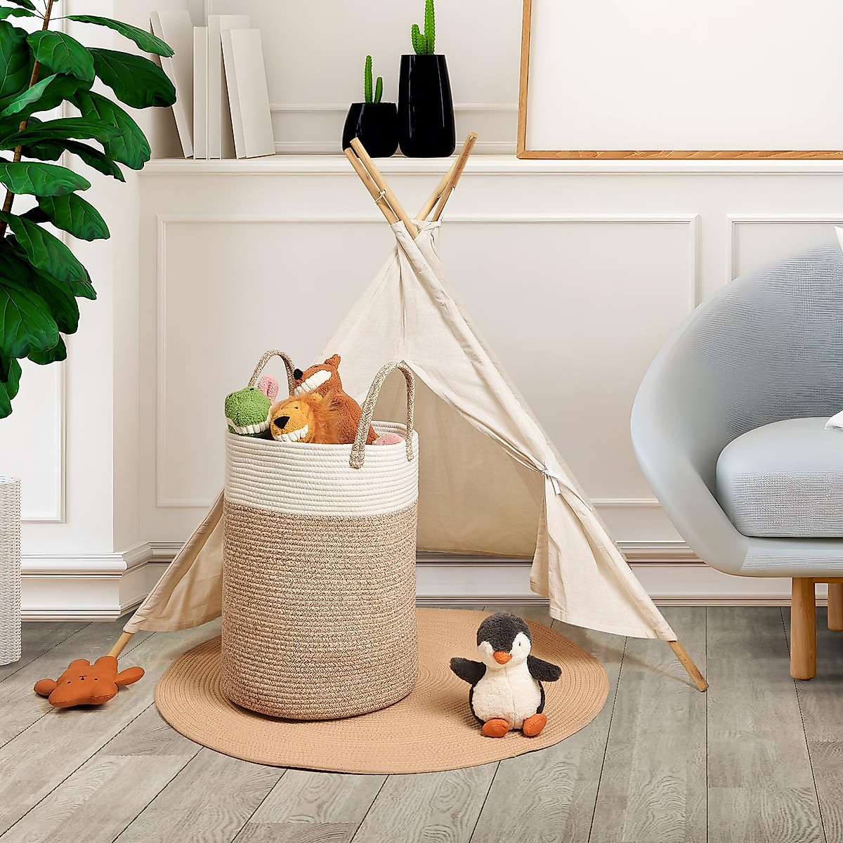 Woven Laundry Basket Laundry Hamper for Bedroom, Dirty Clothes Hamper Tall Basket, Boho Laundry Basket Nursery Hamper, 58l Large Laundry Hamper Dirty Clothes Basket Clothes Hampers for Laundry Blanket