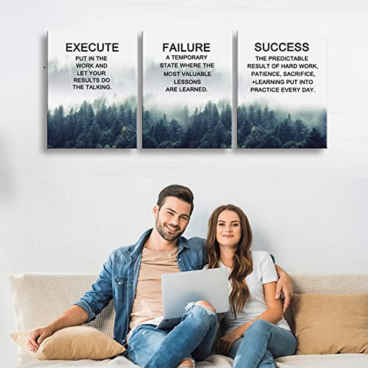 Canvas Wall Art Success Quote, Office Wall Art, inspirational wall art Large Poster, motivational wall art Positive Motivational Set of 3 Prints, Execute Failure Definition, Inspirational poster Print 11.5" x 15" 3 Pieces A-273