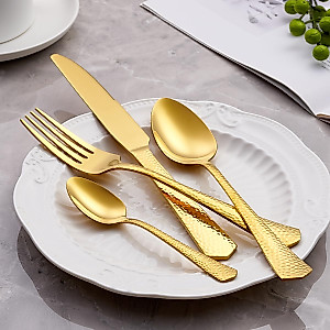 FONGDANLAITE 24-Piece Gold Flatware Set, Stainless Steel Silverware Set, Cutlery Set Service for 6, Spoons and Forks Set Dishwasher Safe