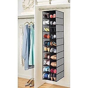 mDesign Soft Fabric Closet Organizer - Holds Shoes, Handbags, Clutches, Accessories - Large, 20 Shelf Over Rod Hanging Storage Unit - Charcoal Gray/Black