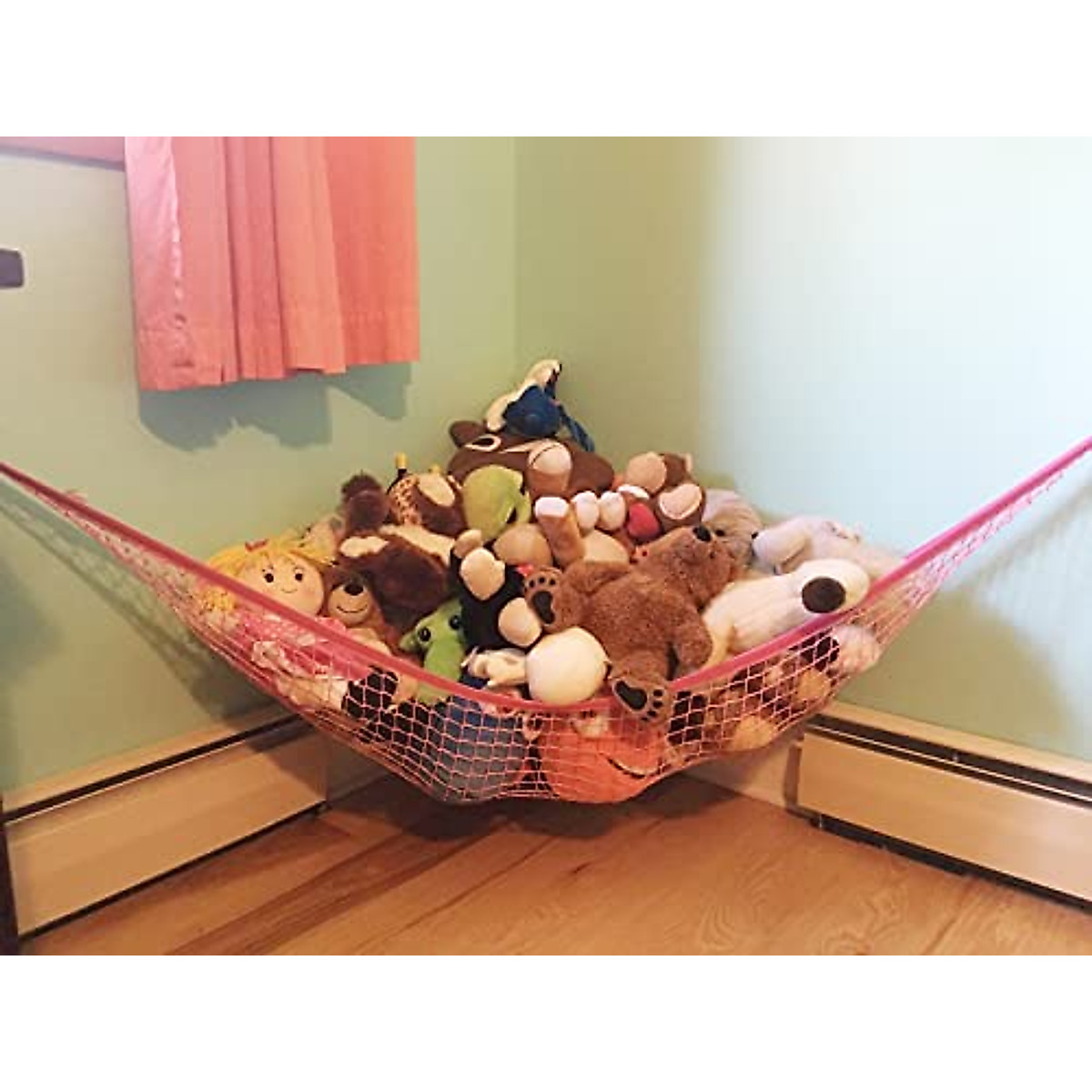 Toy Hammock, Huijukon Jumbo Corner Toy Hammock Toy Storage Net Hammock Collection Organizer for Stuffed Animals Squishmallows Cuddly Plush Soft Toys | Size: 86" x 60" x 60" (Pink)