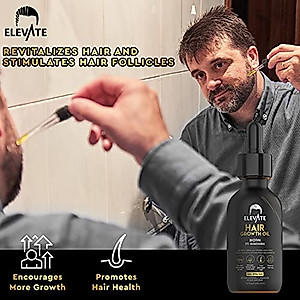 ELEVATE Hair Growth Oil - Biotin Hair Growth Serum & 5% Minoxidil Treatment for Stronger Thicker Longer Hair – Natural Hair Growth Thickening Treatment - Stop Thinning & Hair Loss for Men & Women 1oz